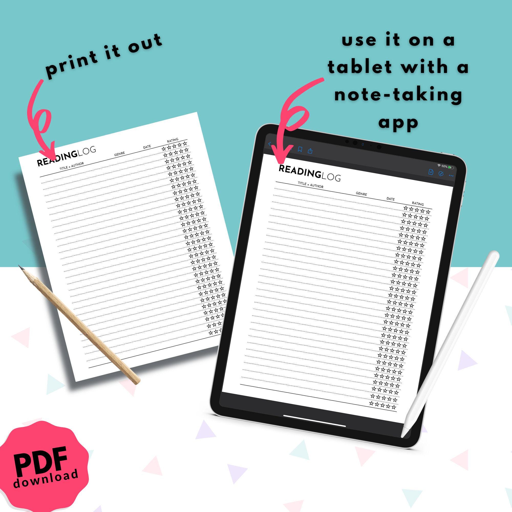 Simple Reading Log, Printable Reading Tracker, Digital Book Log for ...