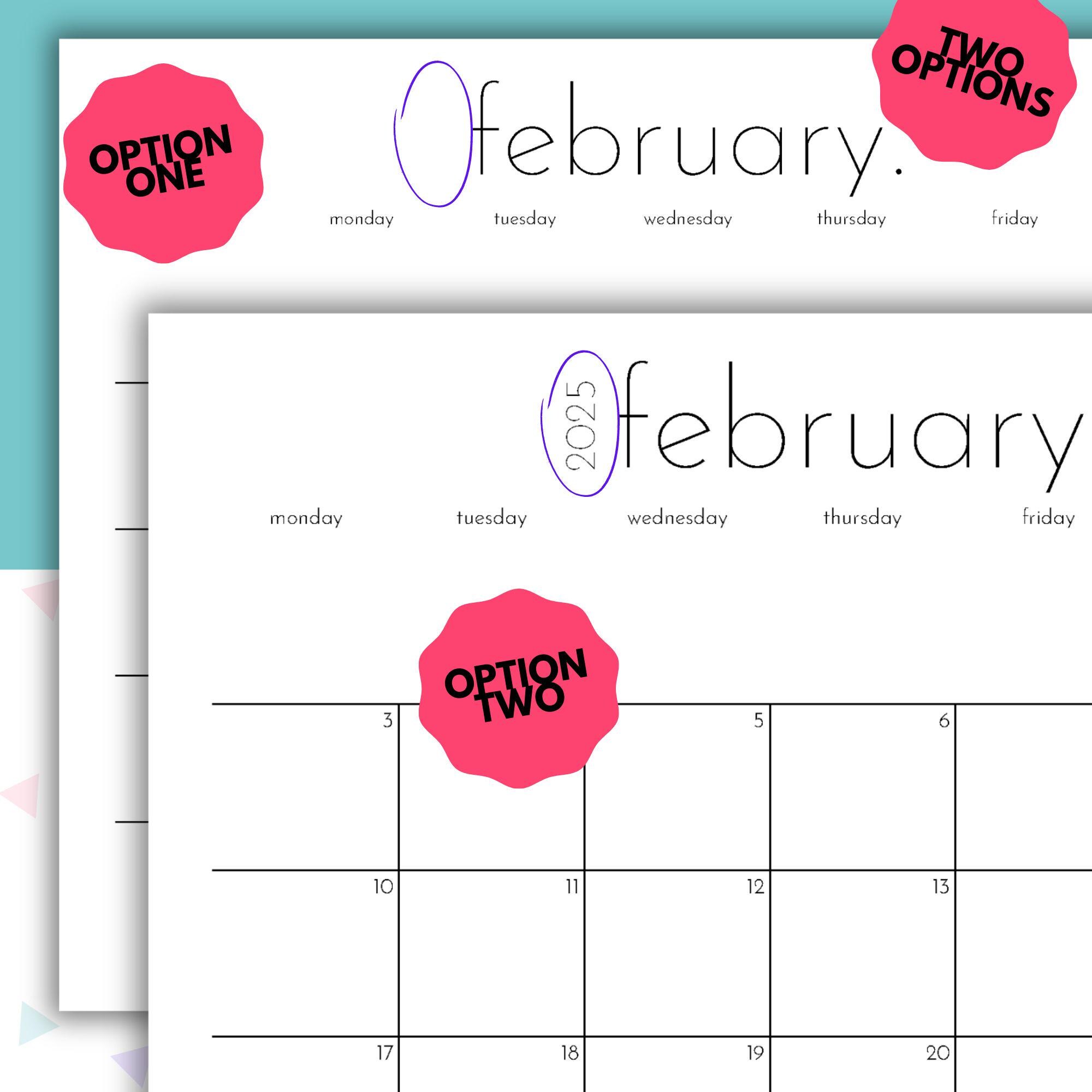 February 2025 Calendar, Digital Printable + Fillable With Sunday ...