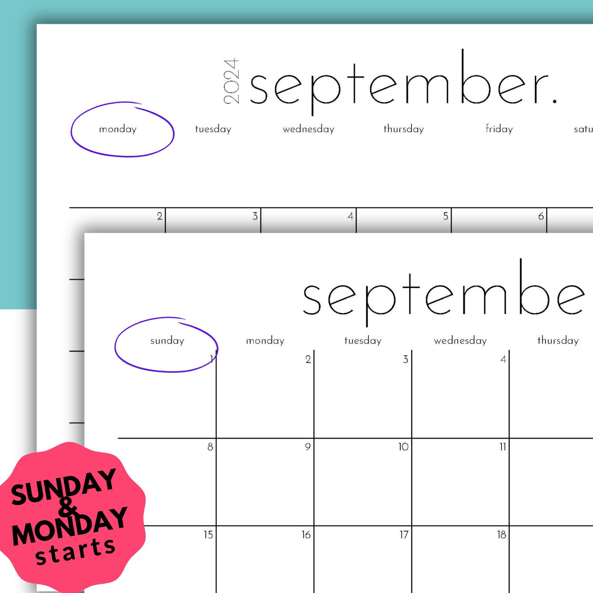 September 2024 Printable, Digital, Fillable Calendar With Sunday ...