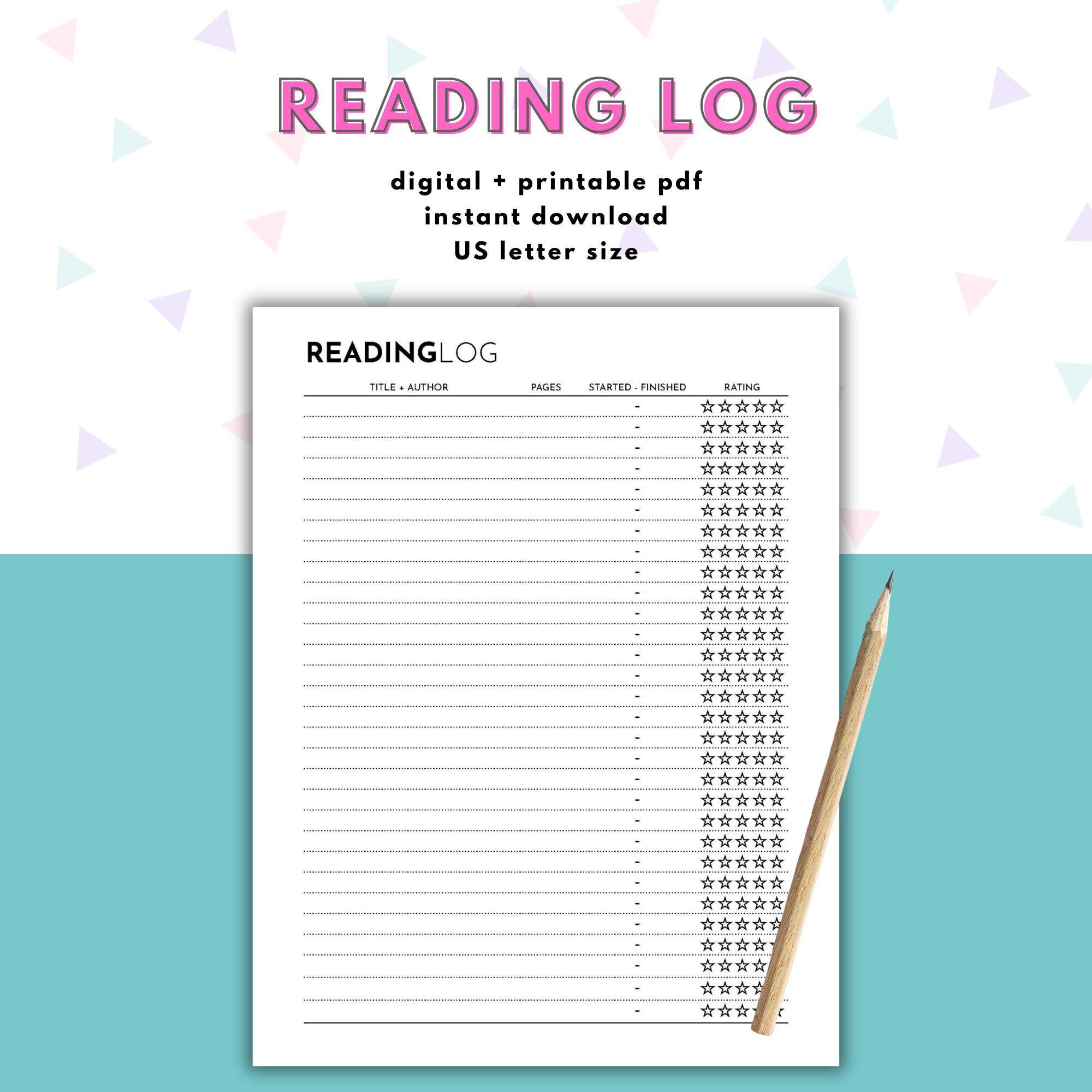 Simple Reading Log, Printable Reading Tracker, Digital Book Log for ...
