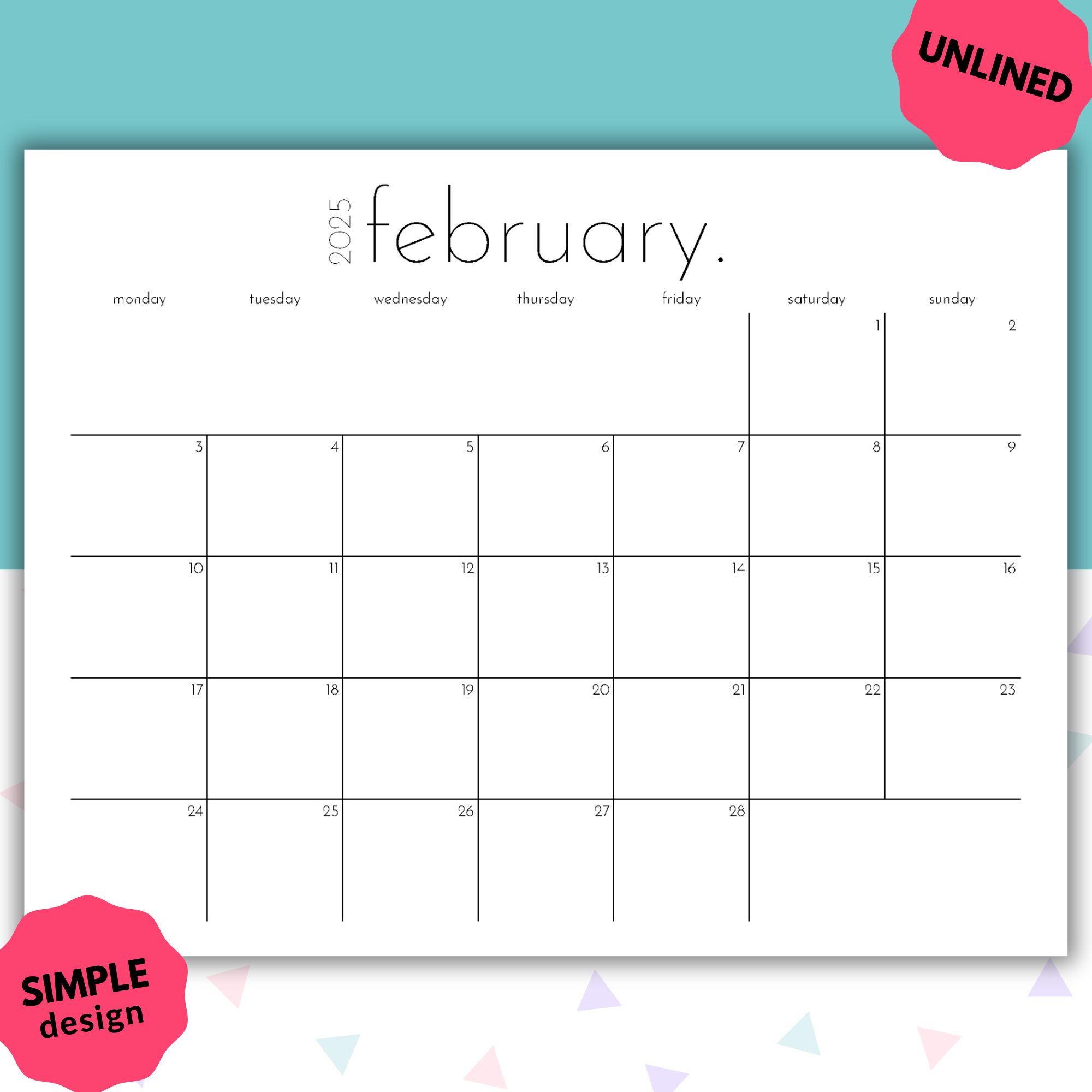 February 2025 Calendar, Digital Printable + Fillable With Sunday ...