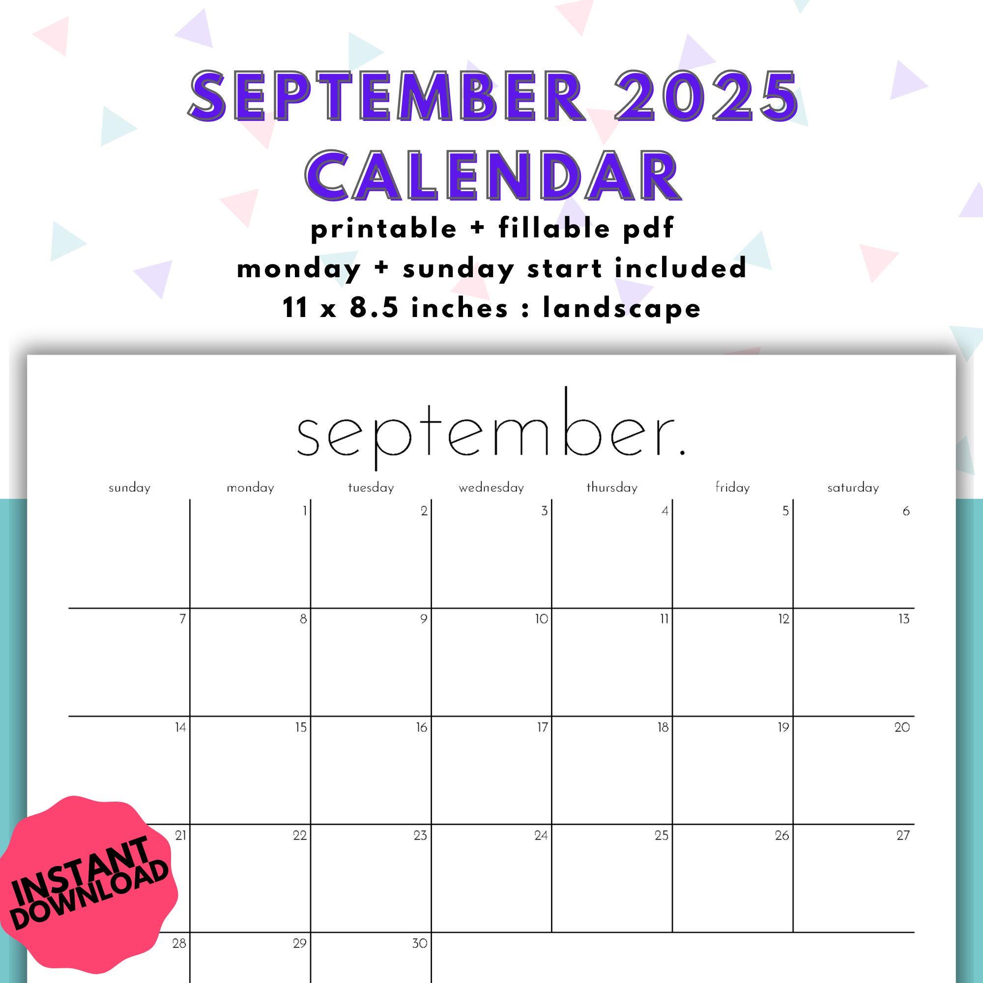 September 2025 Printable, Digital, + Fillable Calendar With Sunday ...