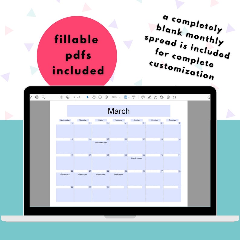 Printable & Fillable Perpetual Blank Calendar, Simple Undated Monthly ...