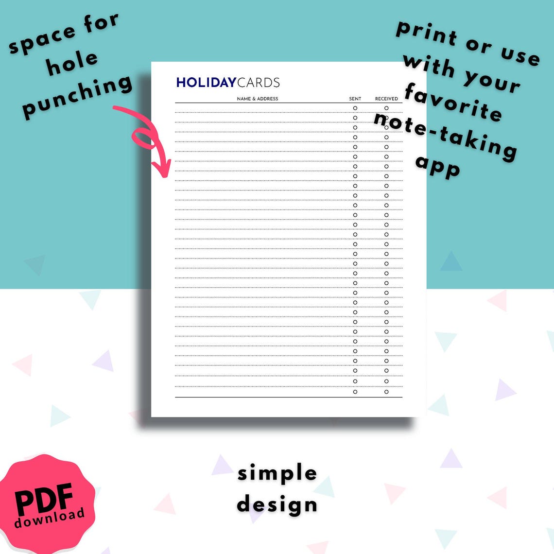 Simple Christmas/holiday Card Tracker Printable, Christmas Card ...