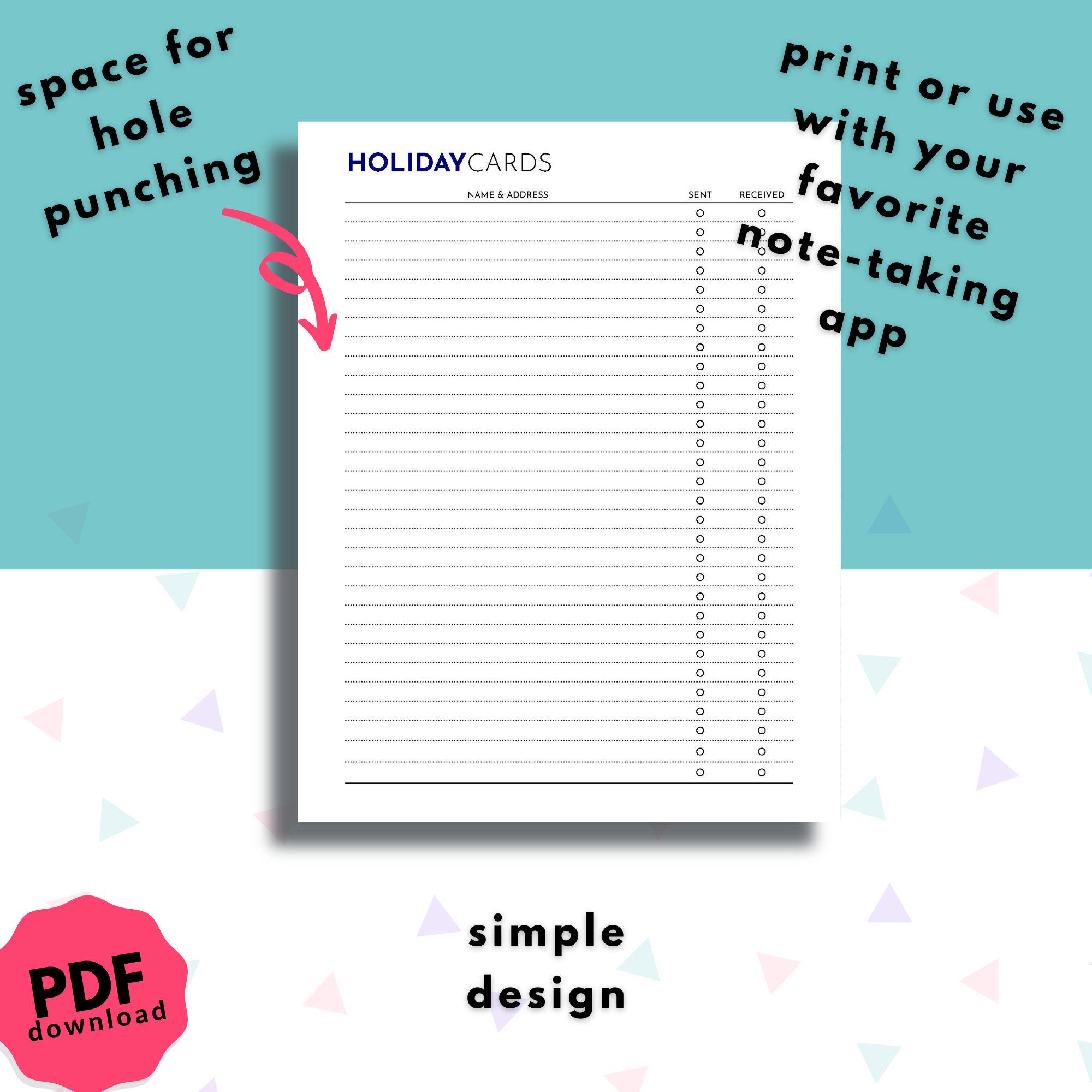 Simple Christmas/holiday Card Tracker Printable, Christmas Card ...