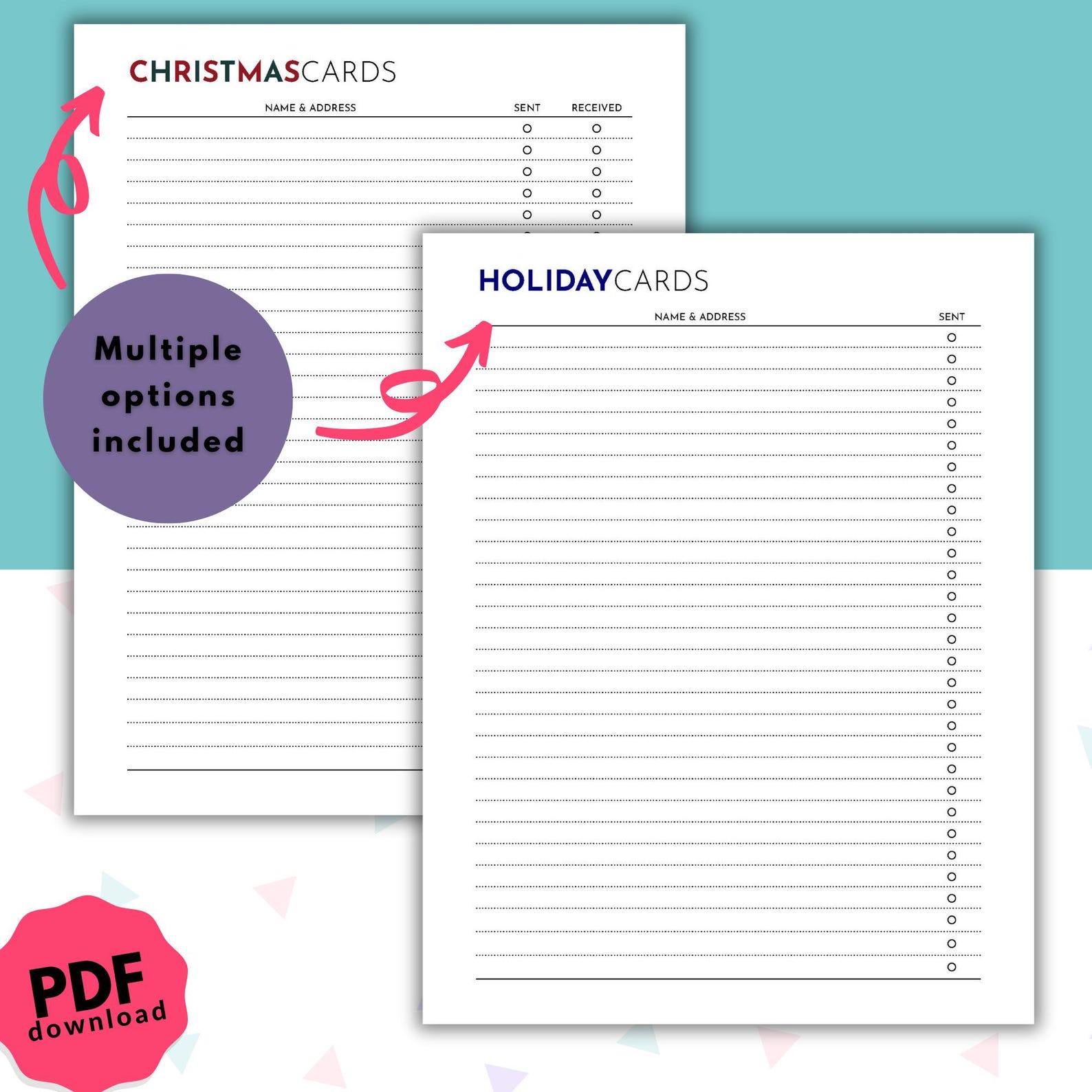 Simple Christmas/holiday Card Tracker Printable, Christmas Card ...