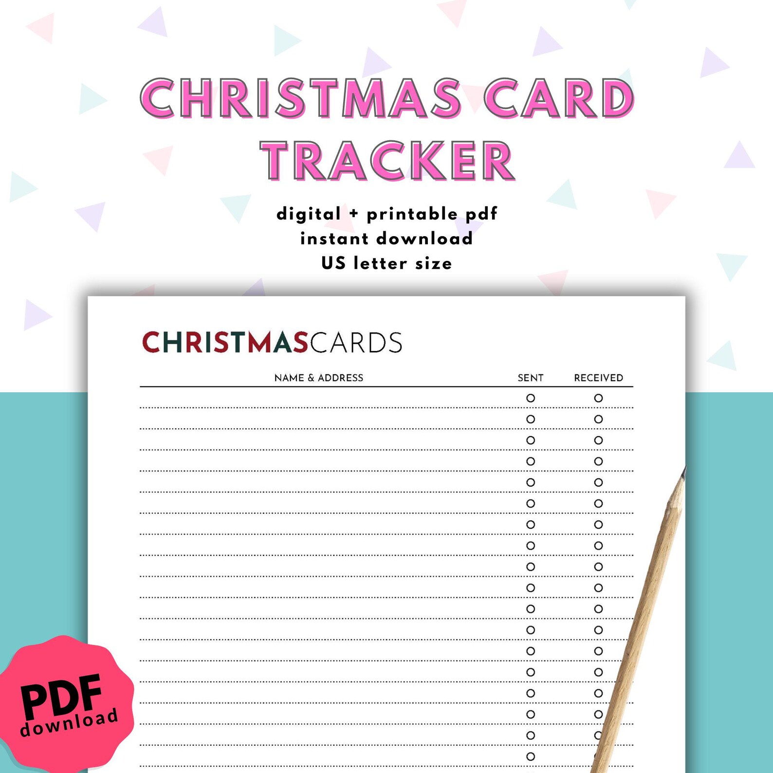 Simple Christmas/holiday Card Tracker Printable, Christmas Card ...