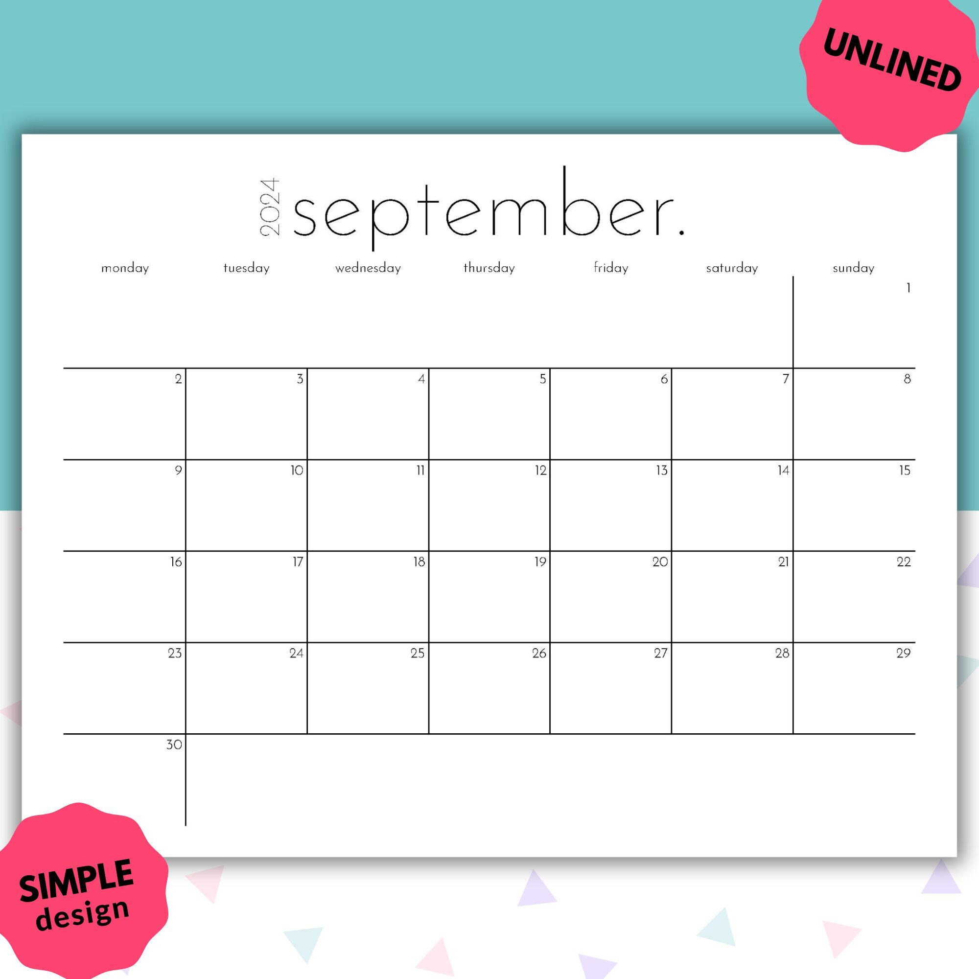 September 2024 Printable, Digital, Fillable Calendar With Sunday ...