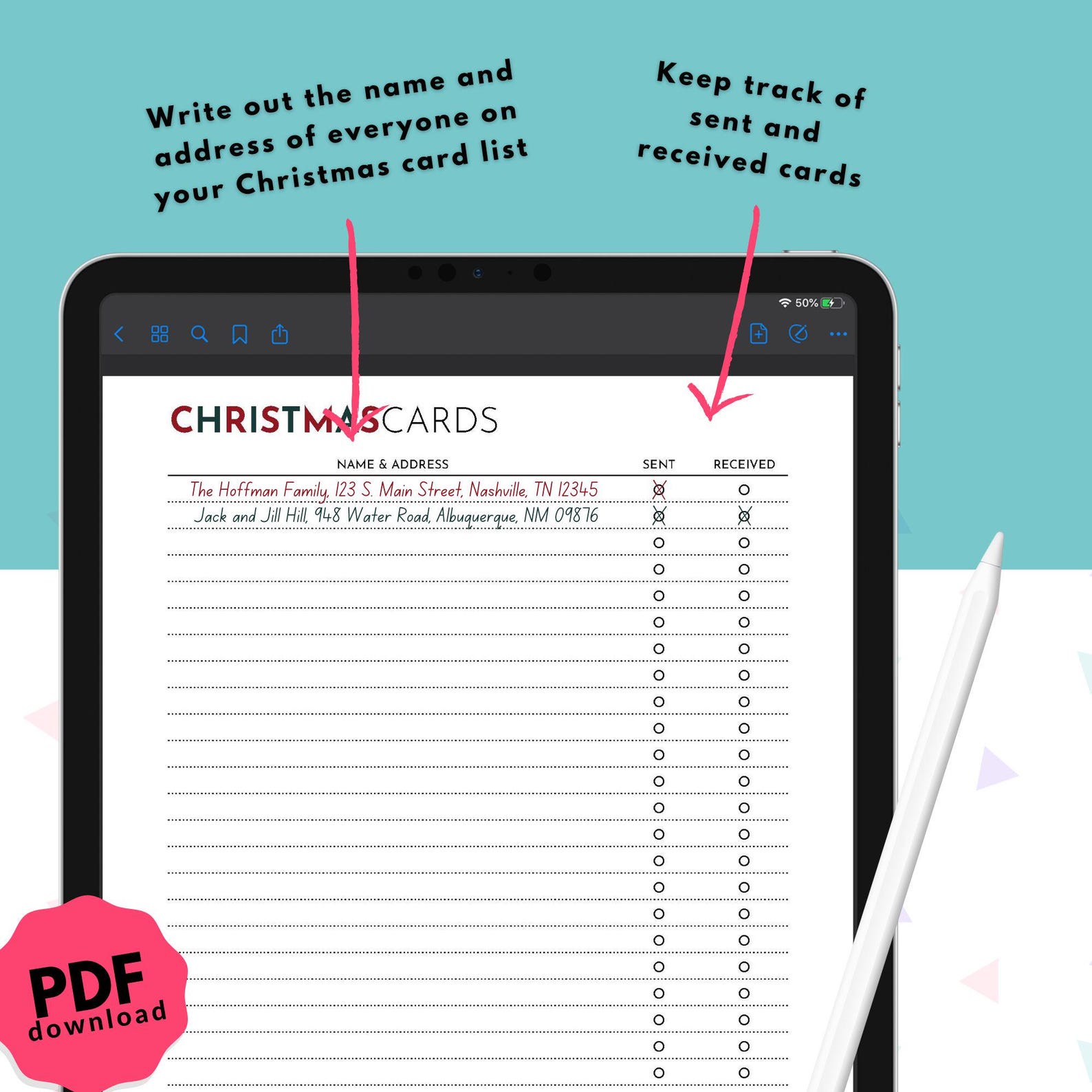 Simple Christmas/holiday Card Tracker Printable, Christmas Card ...