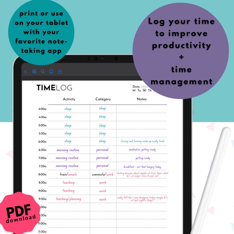Half Hour Daily Time Log/time Tracker for Improving Time Management ...