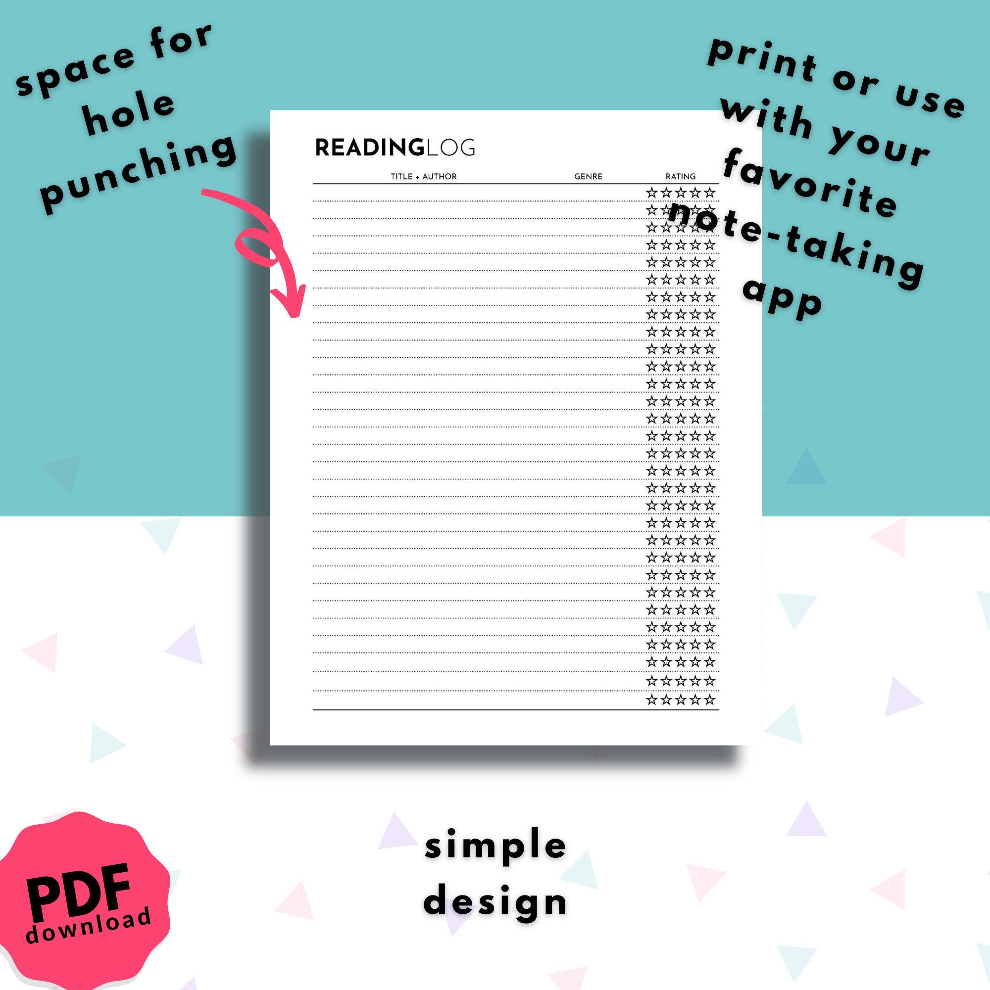 Simple Reading Log, Printable Reading Tracker, Digital Book Log for ...