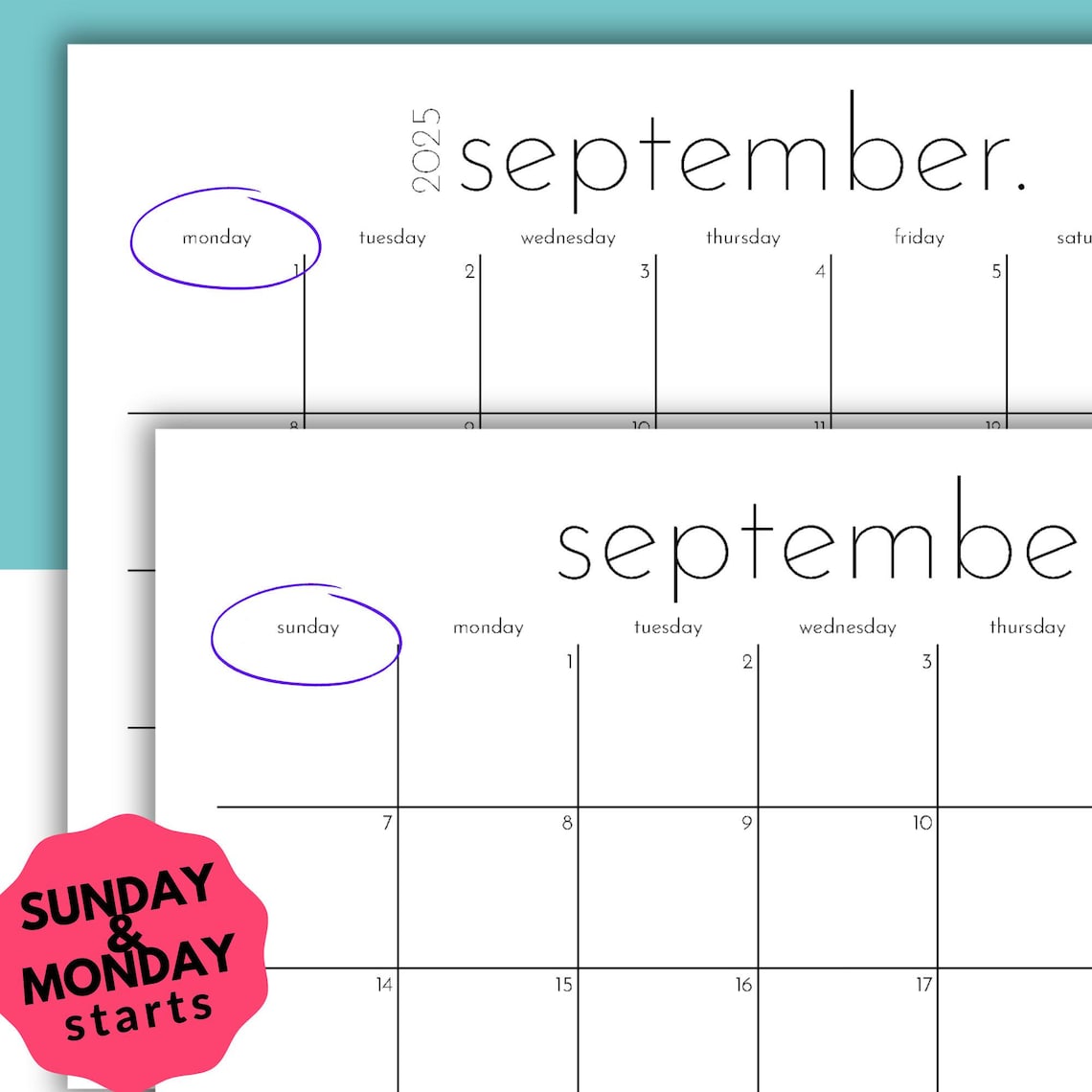 September 2025 Printable, Digital, Fillable Calendar With Sunday ...