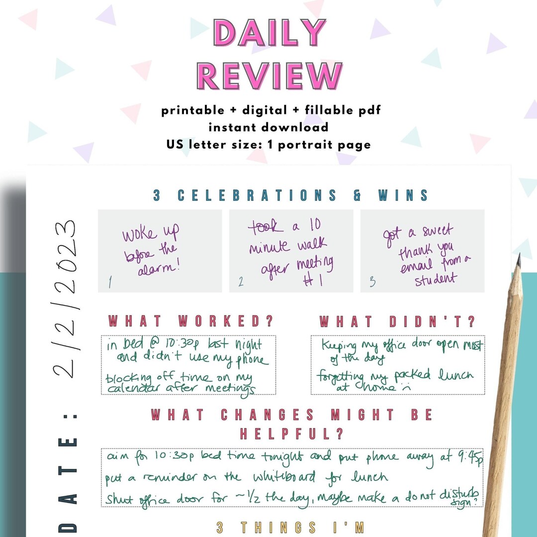 Daily Productivity Journal, Daily Review Page, Daily Reflection, Daily ...
