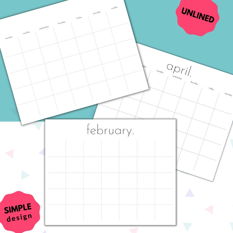 Printable & Fillable Perpetual Blank Calendar, Simple Undated Monthly ...