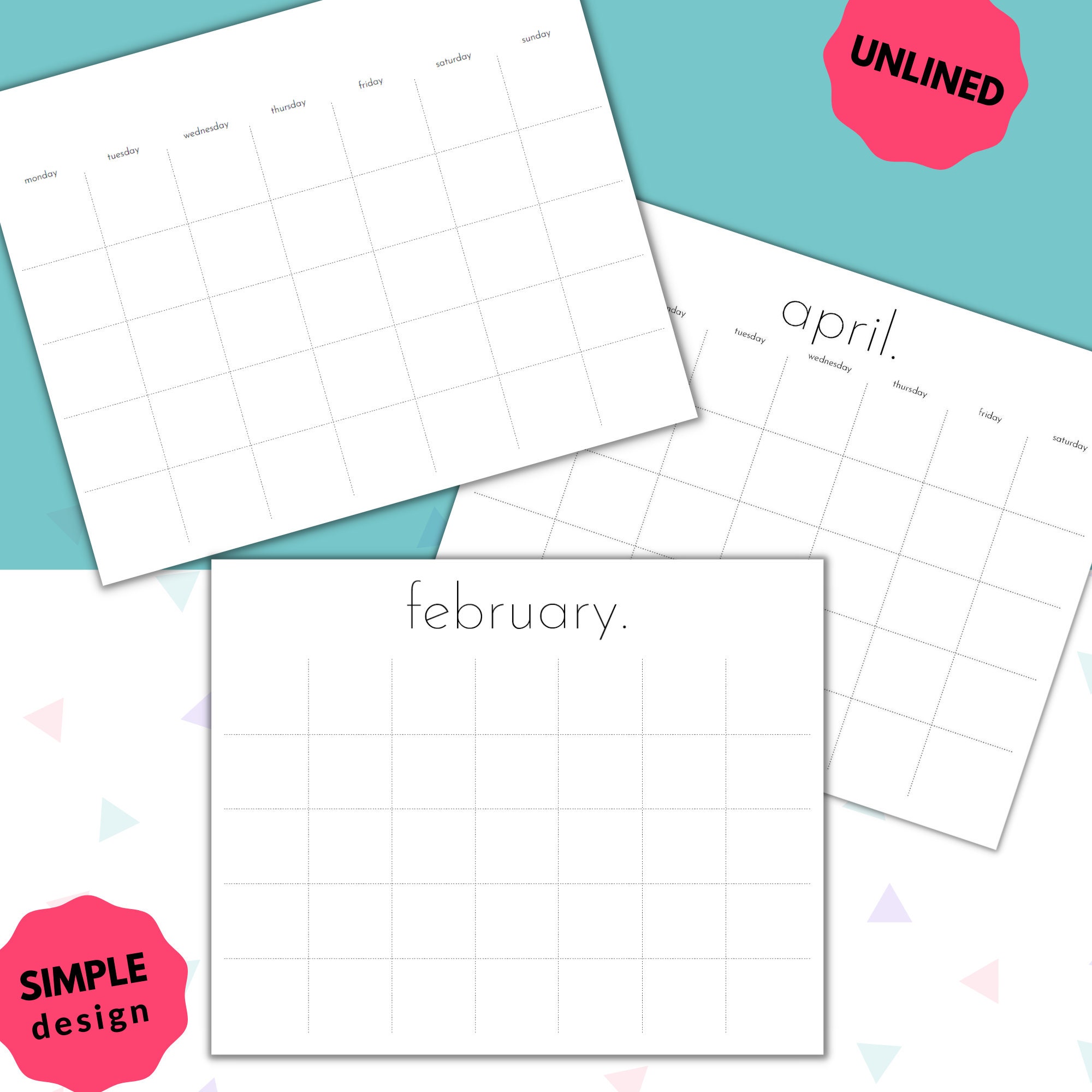 Printable & Fillable Perpetual Blank Calendar, Simple Undated Monthly ...
