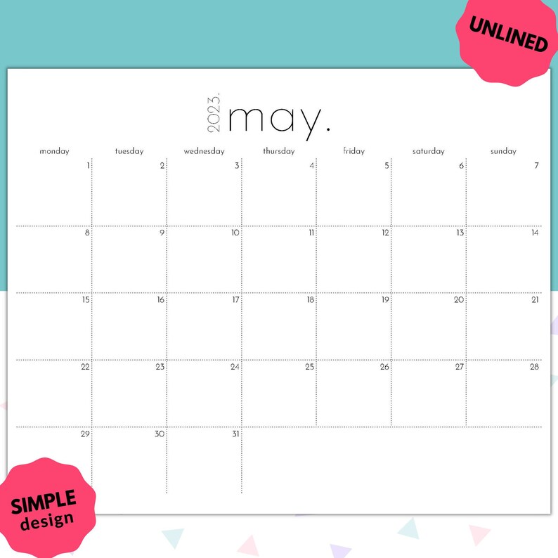 May 2023 Printable Digital Fillable Calendar With Sunday & - Etsy