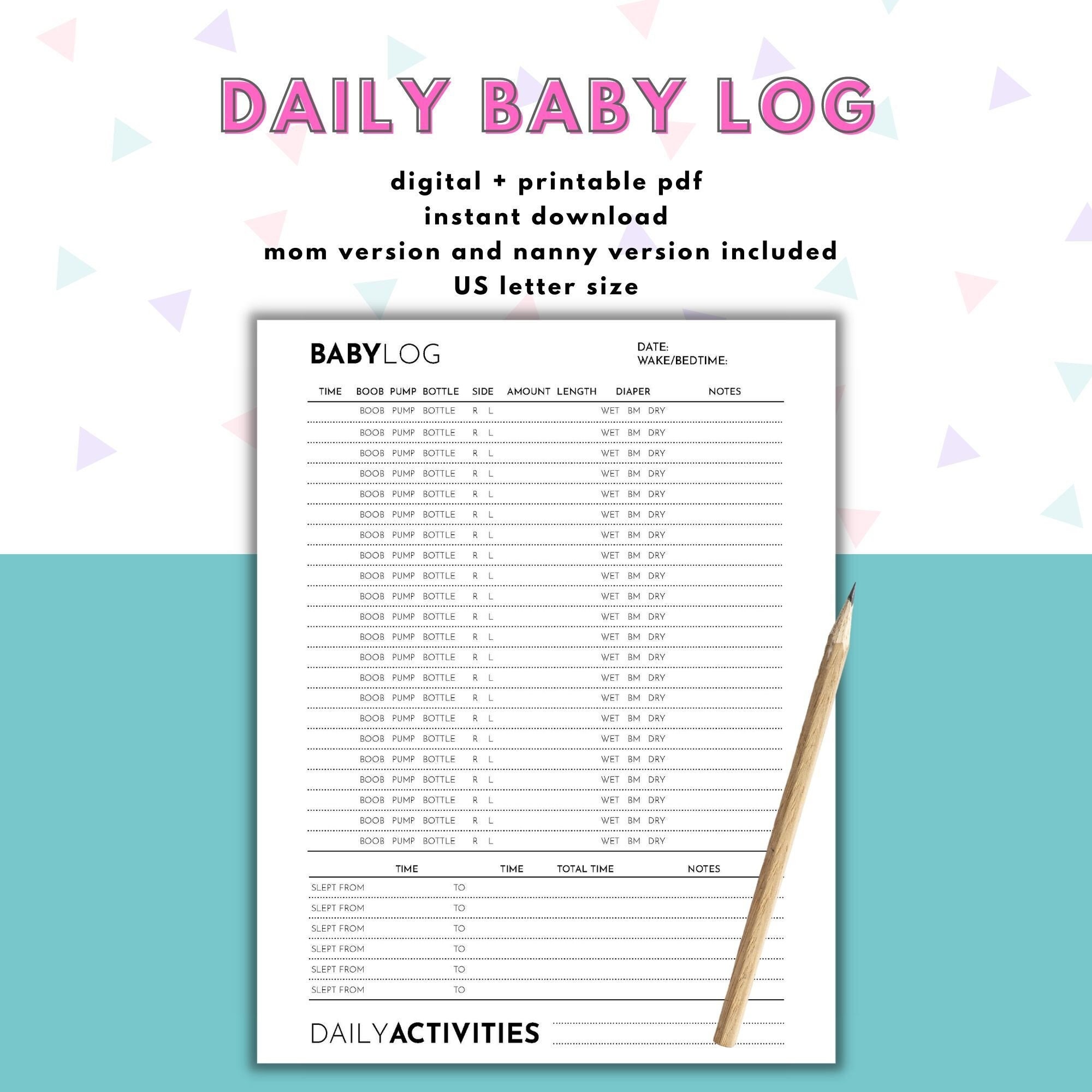Baby Feeding, Diaper, and Sleep Log for Parents, Nanny, Babysitter, and ...