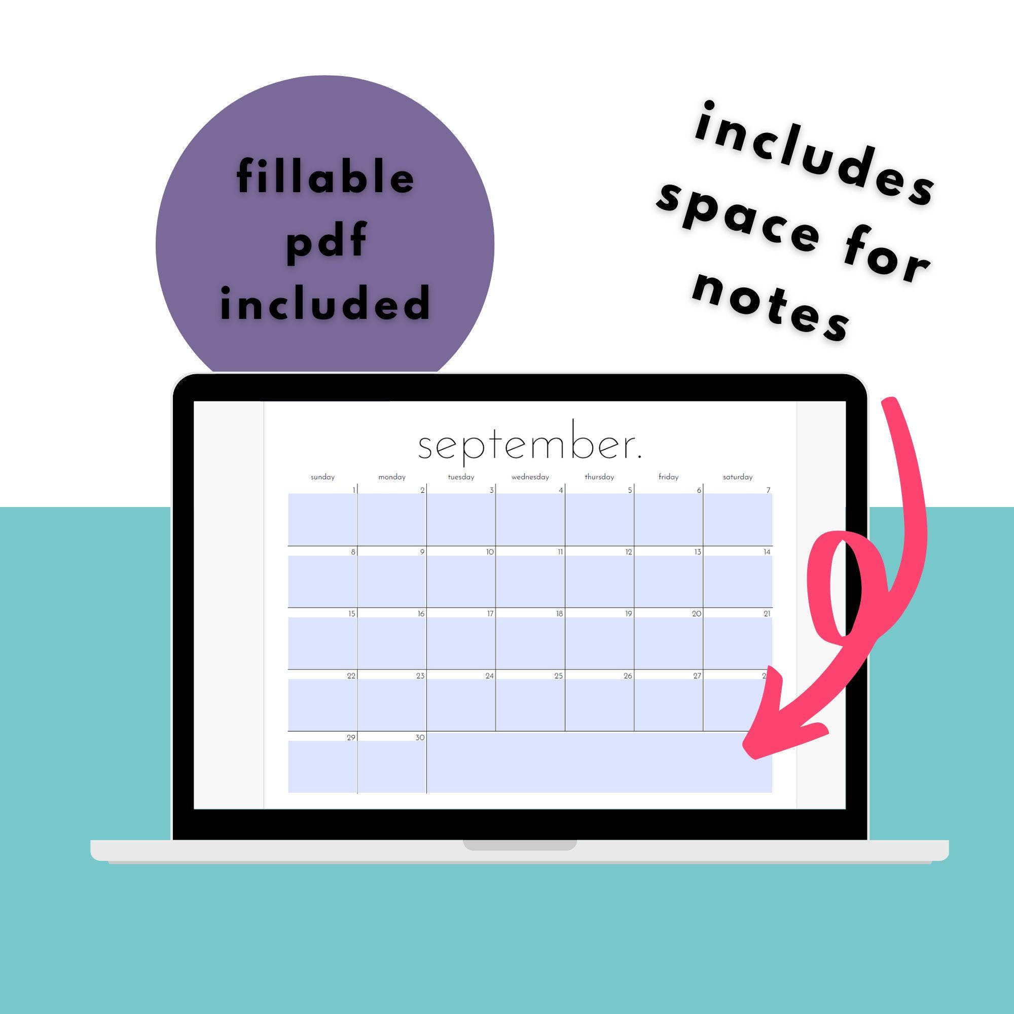 September 2024 Printable, Digital, Fillable Calendar With Sunday ...