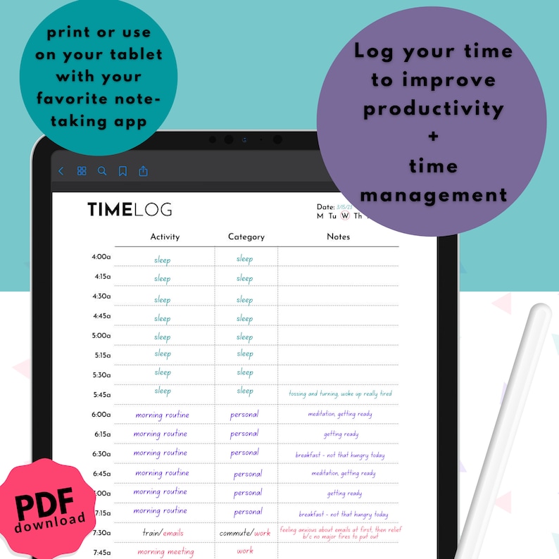 15 Minute Daily Time Log/time Tracker for Improving Time Management and ...