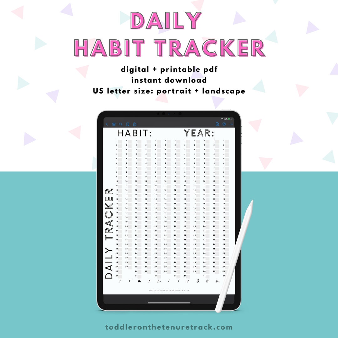 Daily 365 Day Habit Tracker, Digital + Printable Daily Habit Tracker ...