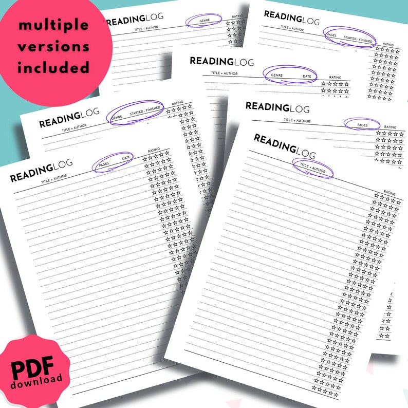 Simple Reading Log, Printable Reading Tracker, Digital Book Log for ...