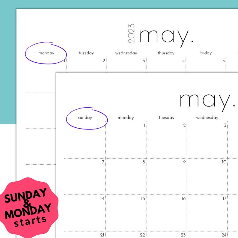 May 2023 Printable Digital Fillable Calendar With Sunday & - Etsy