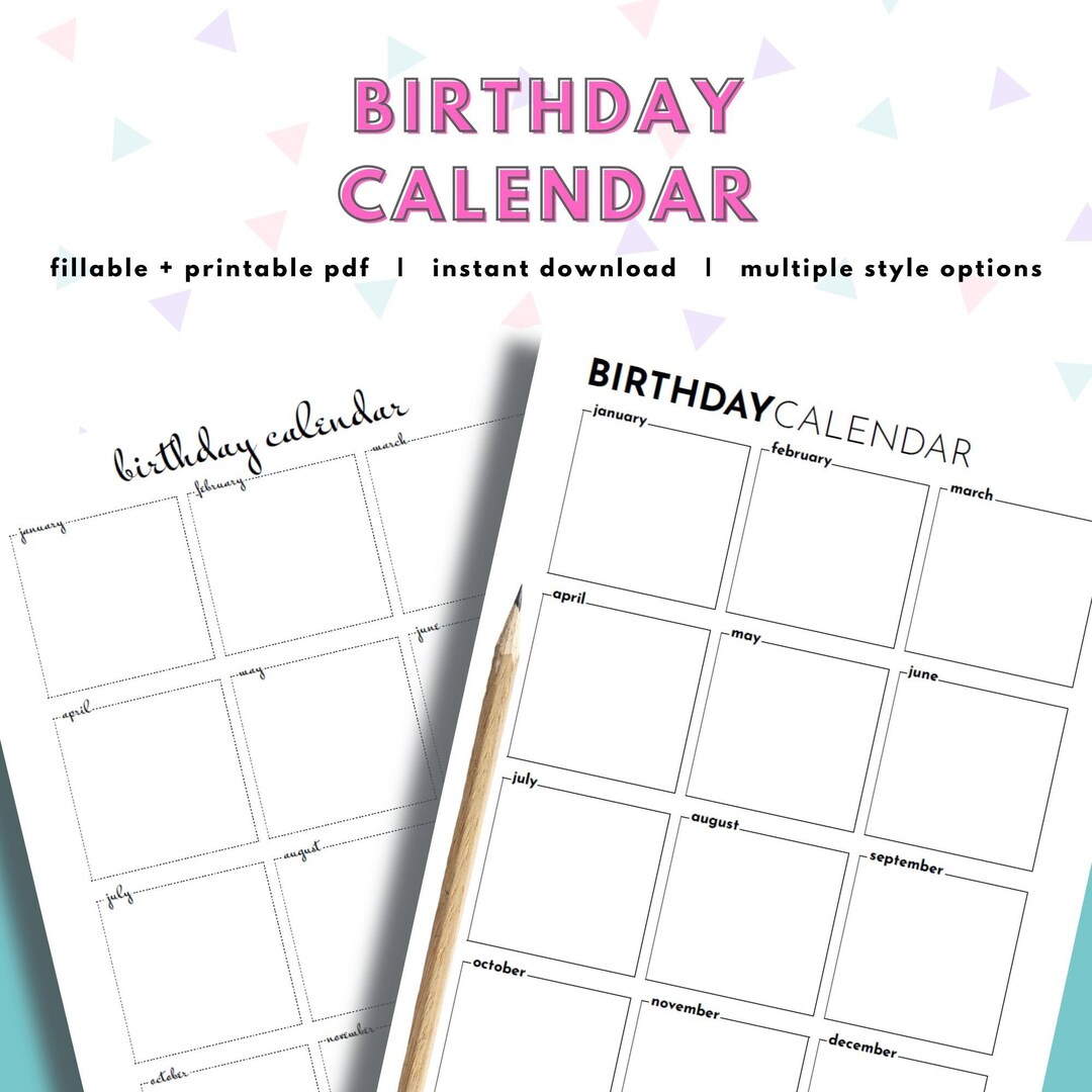 Birthday Tracker Printable, Fillable Birthday Calendar, Perpetual ...