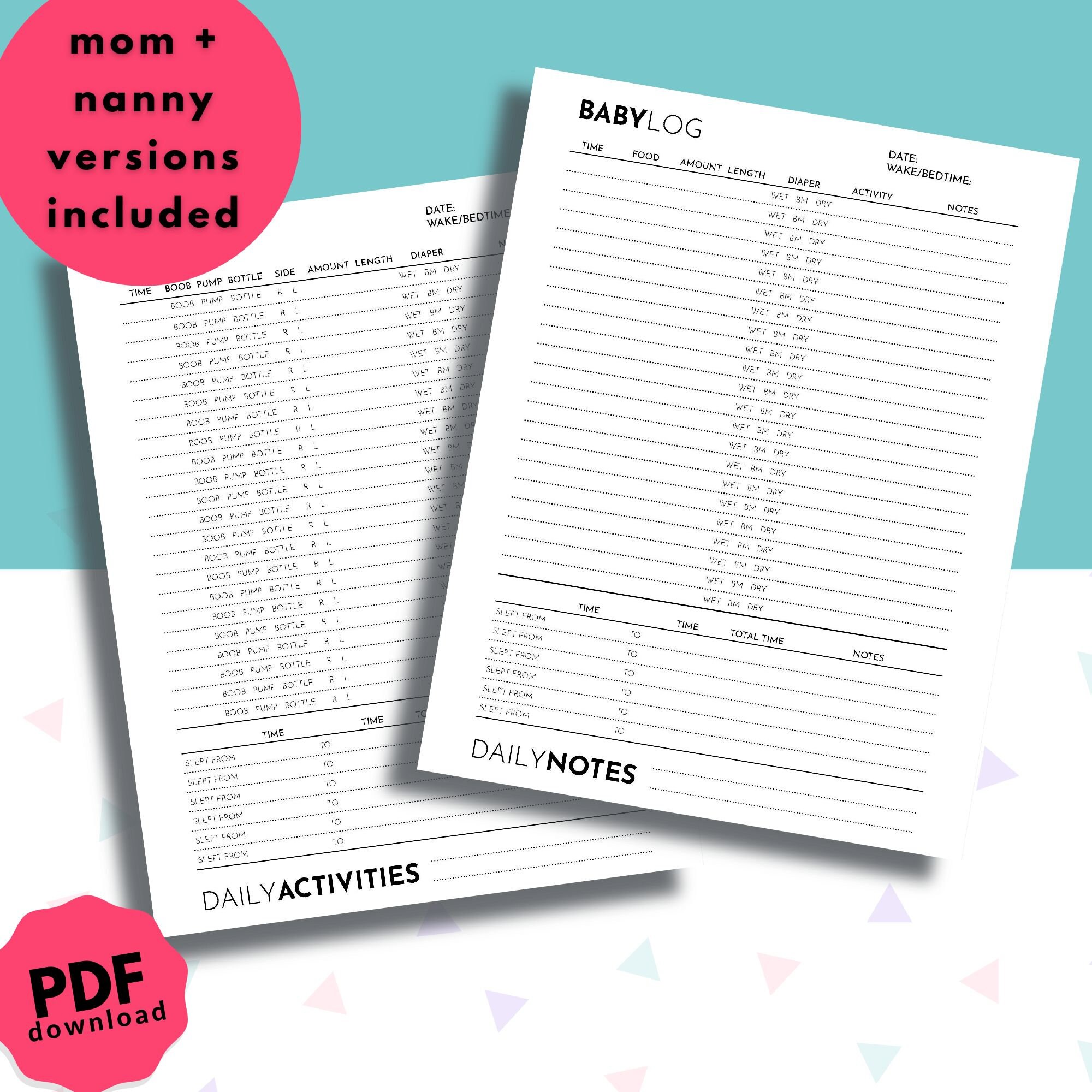 Baby Feeding, Diaper, and Sleep Log for Parents, Nanny, Babysitter, and ...