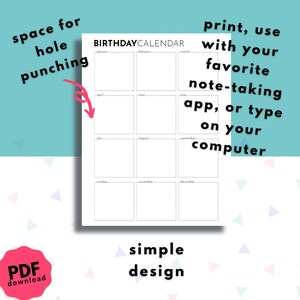 Birthday Tracker Printable, Fillable Birthday Calendar, Perpetual ...