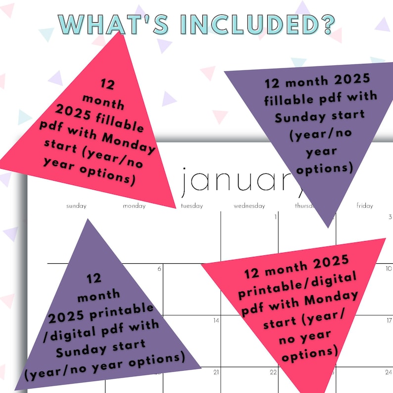 2025 Calendar, Digital Printable and Fillable PDF, Monthly Calendar ...