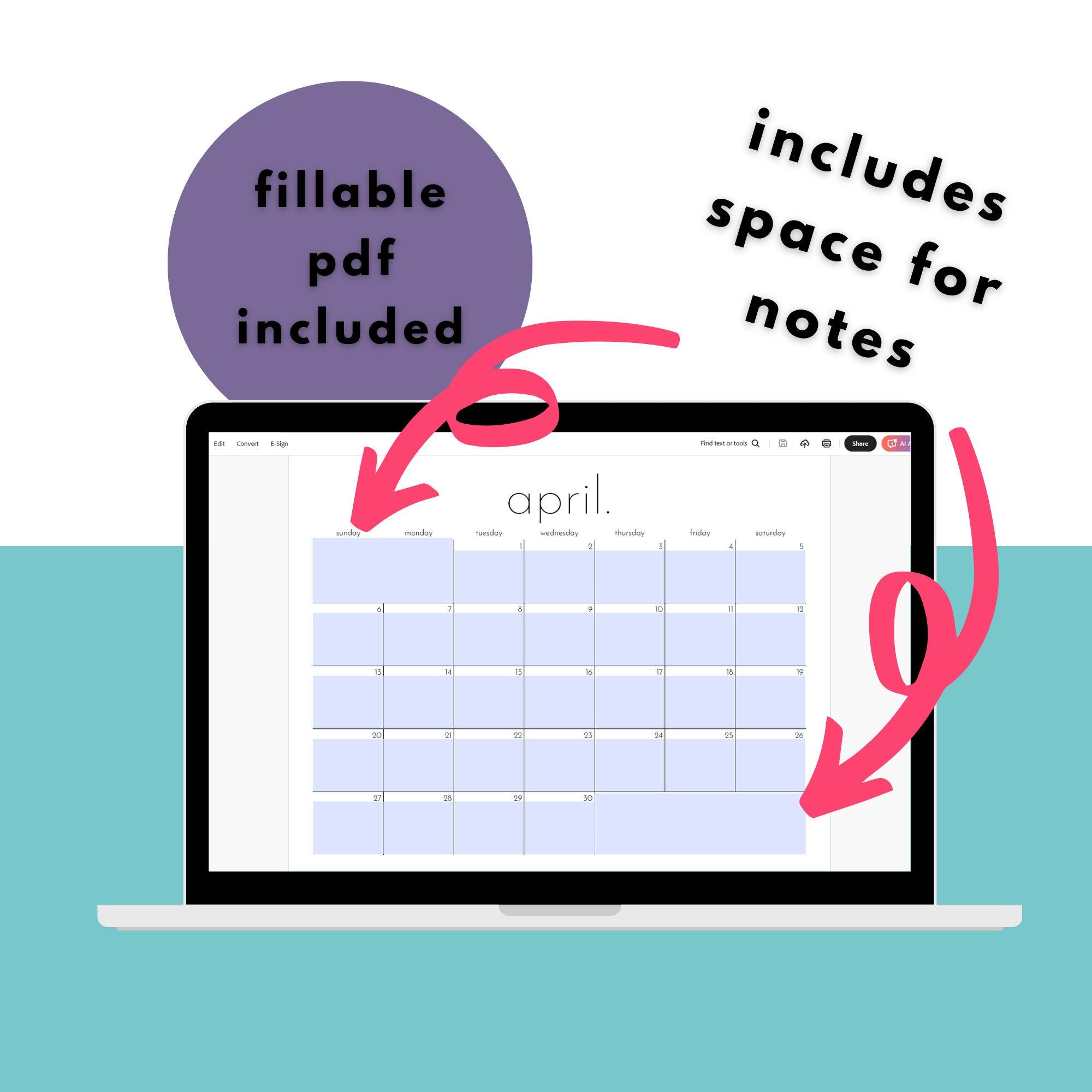 April 2025 Calendar, Digital Printable Fillable With Sunday & Monday ...