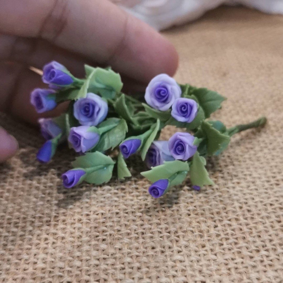 Handmade Miniature Clay Rose Flowers: Purple Dollhouse Bouquet - Etsy