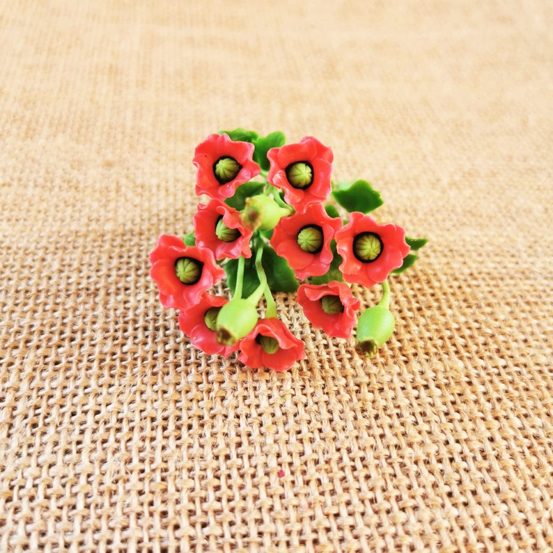 Miniature Dollhouse Red Poppy Flower,mini Clay Flower,flower Bouquet ...