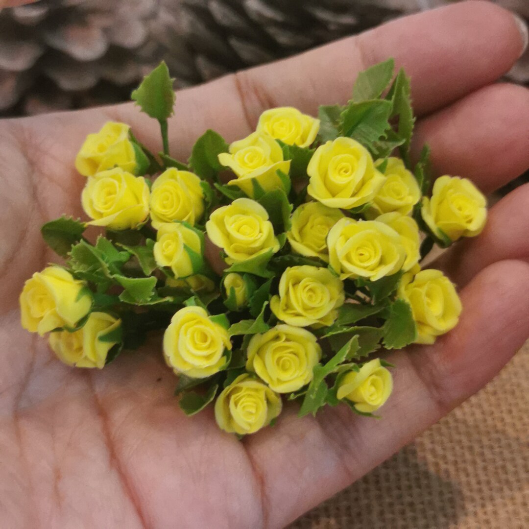 5 Miniature Dollhouse Clay Rose Flowers,clay Yellow Color Fairy Flower ...