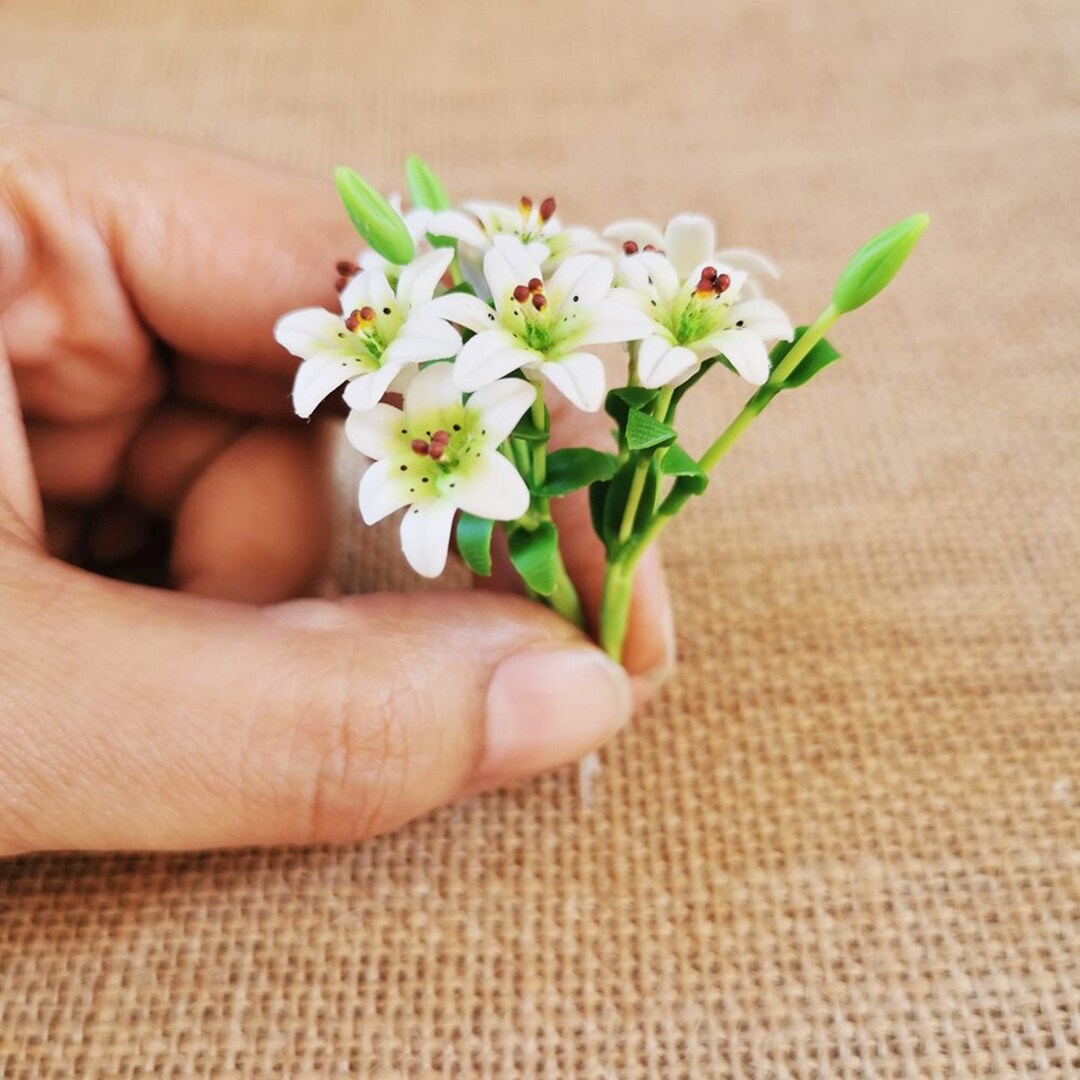 3 Miniature Dollhouse White Lily Bunch of Flower,miniature White Color ...
