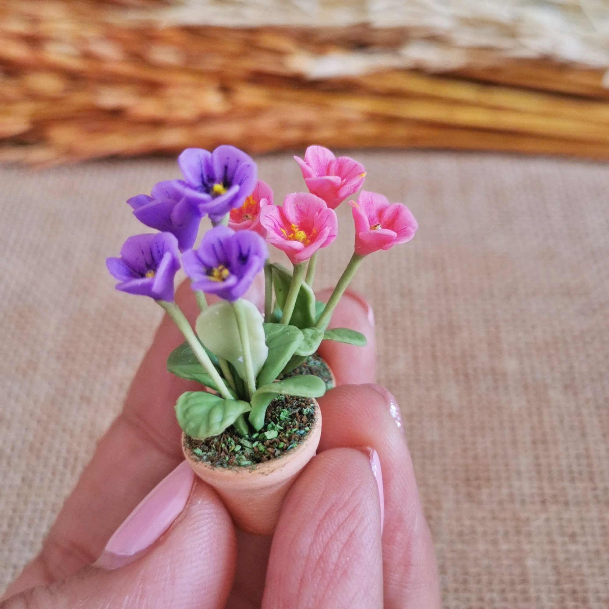2 Miniature Dollhouse Primrose FlowersClay Miniature Flower | Etsy