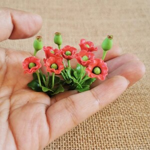 Miniature Dollhouse Red Poppy Flower,mini Clay Flower,flower Bouquet ...