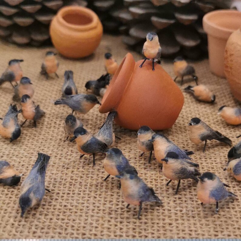 Handmade Miniature Bullfinch Birds: Dollhouse Animal Crafts - Etsy