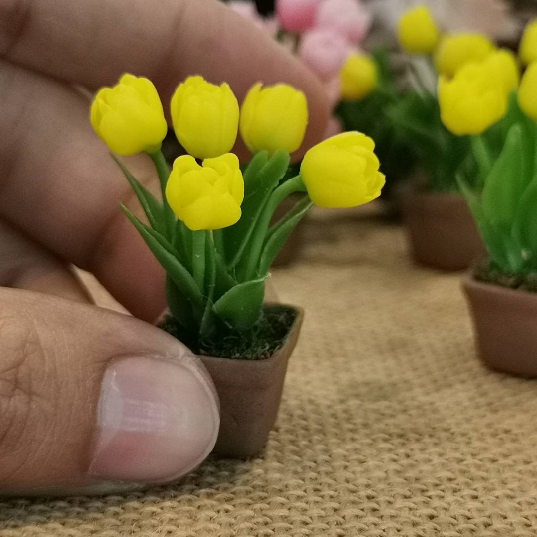 Handmade Miniature Yellow Tulip Clay Flower Pot - Dollhouse Decor - Etsy