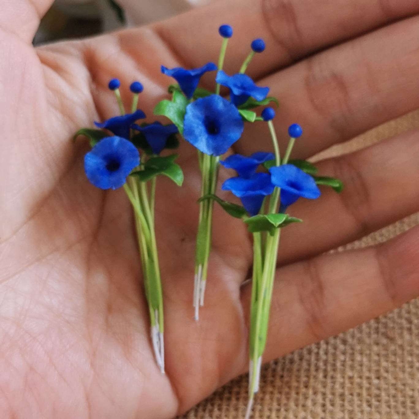 Miniature Dollhouse Blue Morning Glory Bouquet: Handmade Clay Flower - Etsy
