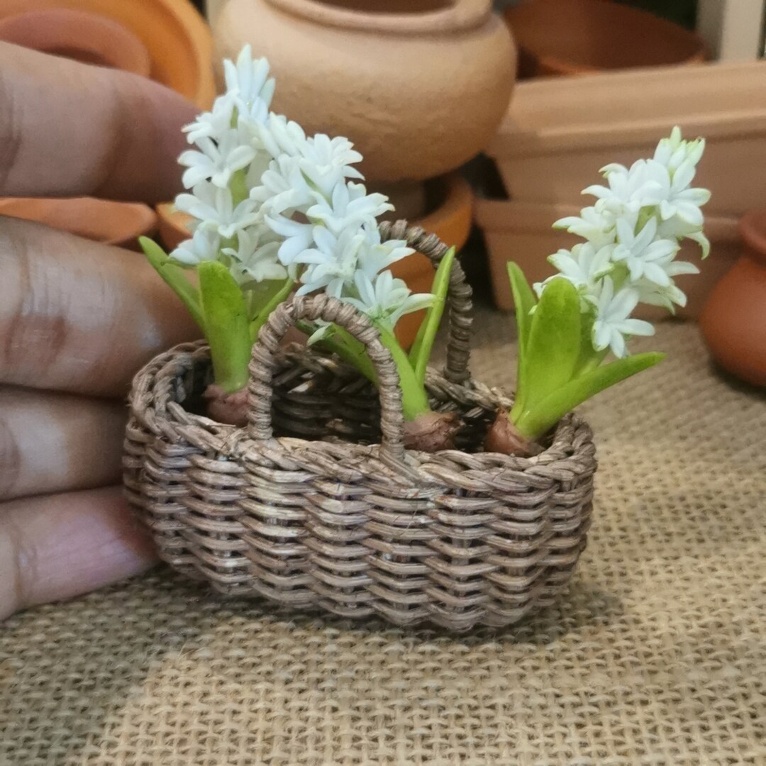 3 Miniature Dollhouse Clay Flowers, Miniature White Hyacinth Flower ...