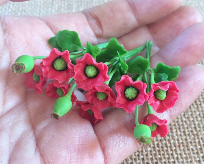 Miniature Dollhouse Red Poppy Flowermini Clay Flowerflower - Etsy