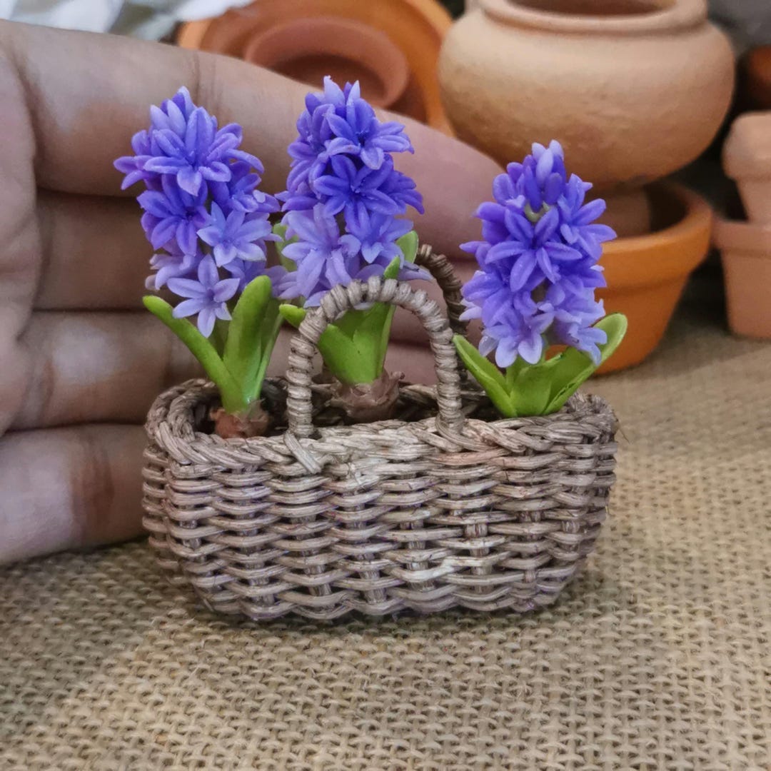 3 Miniature Dollhouse Clay Flowers, Miniature Purple Hyacinth Flower ...