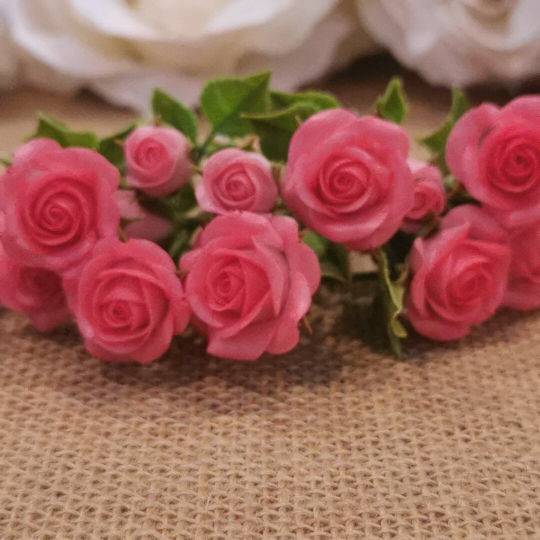 Mini Pink Red Border Clay Rose Flowers, Mini Sweet Color Flower, Mini ...