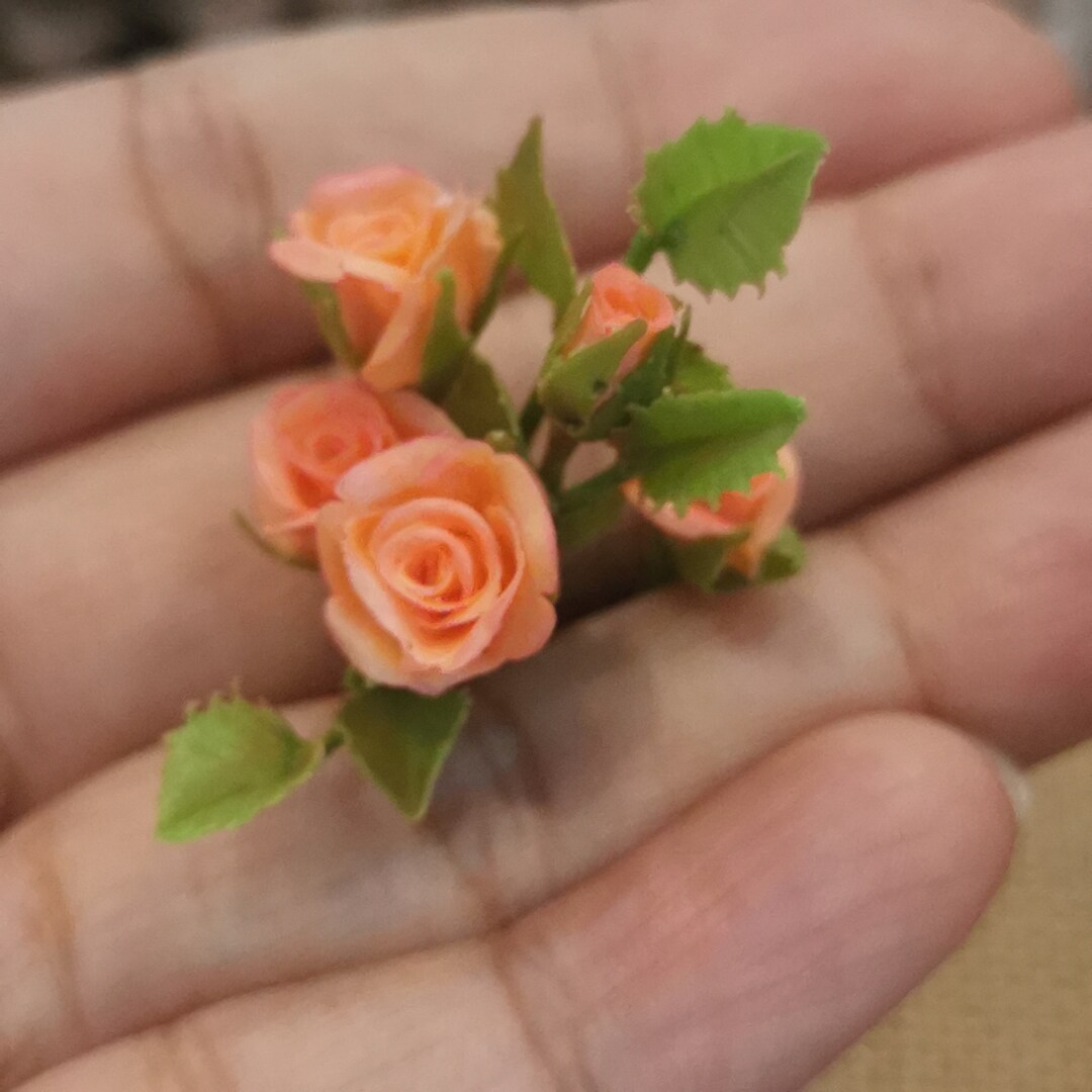 5 Miniature Dollhouse Clay Rose Flowers, Peach Color Coral Color Fairy ...