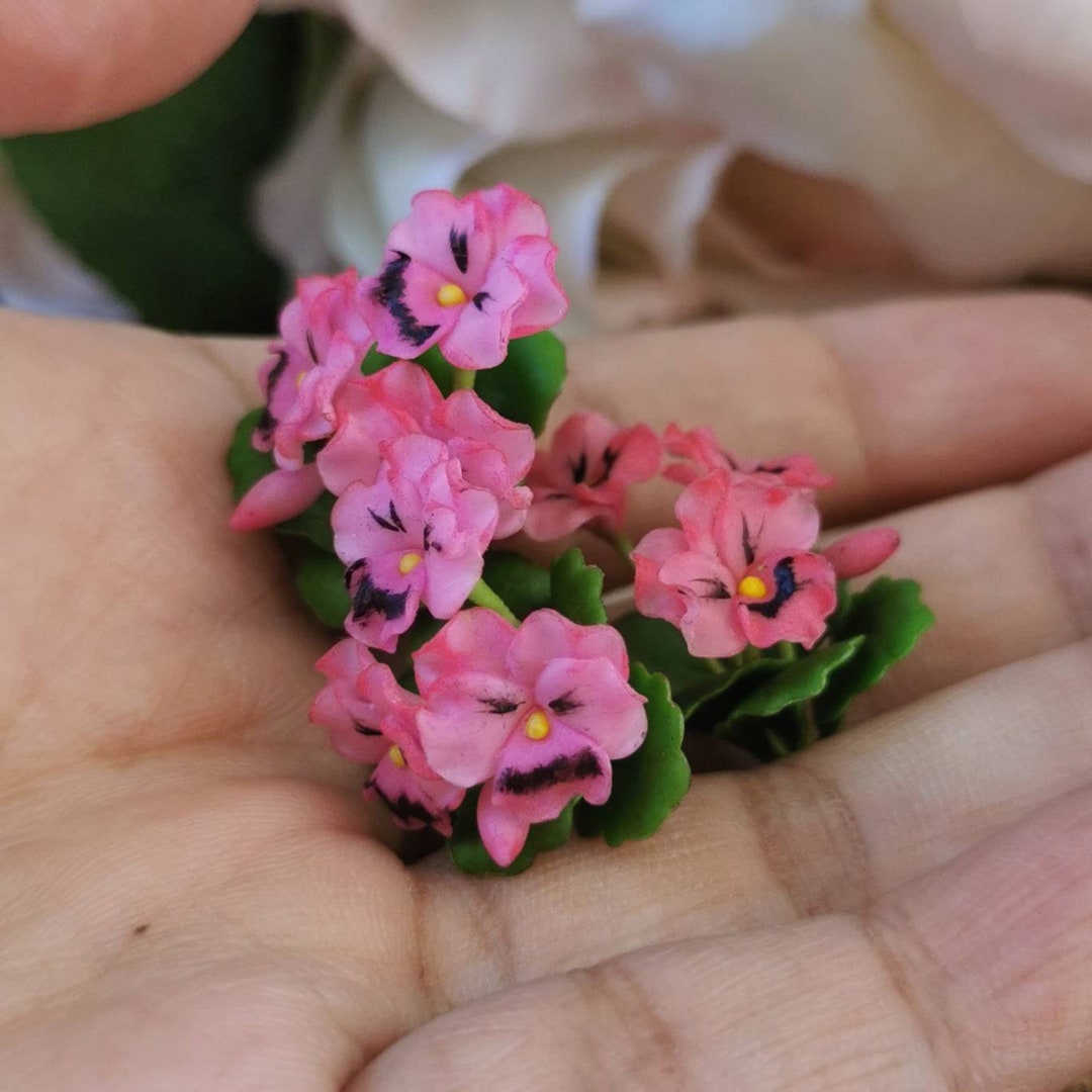 Miniature Dollhouse Pink Pansy Flower Bouquet: Handmade Clay Flowers - Etsy