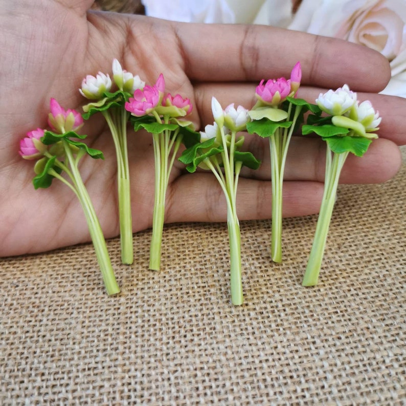 6 Miniature Pink White Lotus Bunch of Flower Dollhouse - Etsy