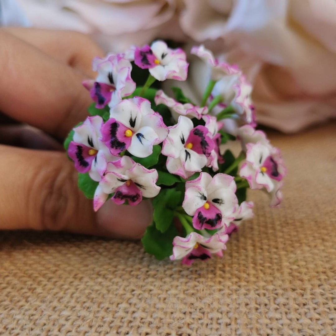 Miniature Dollhouse Flower Arrangement: Handmade Clay Pansies - Etsy