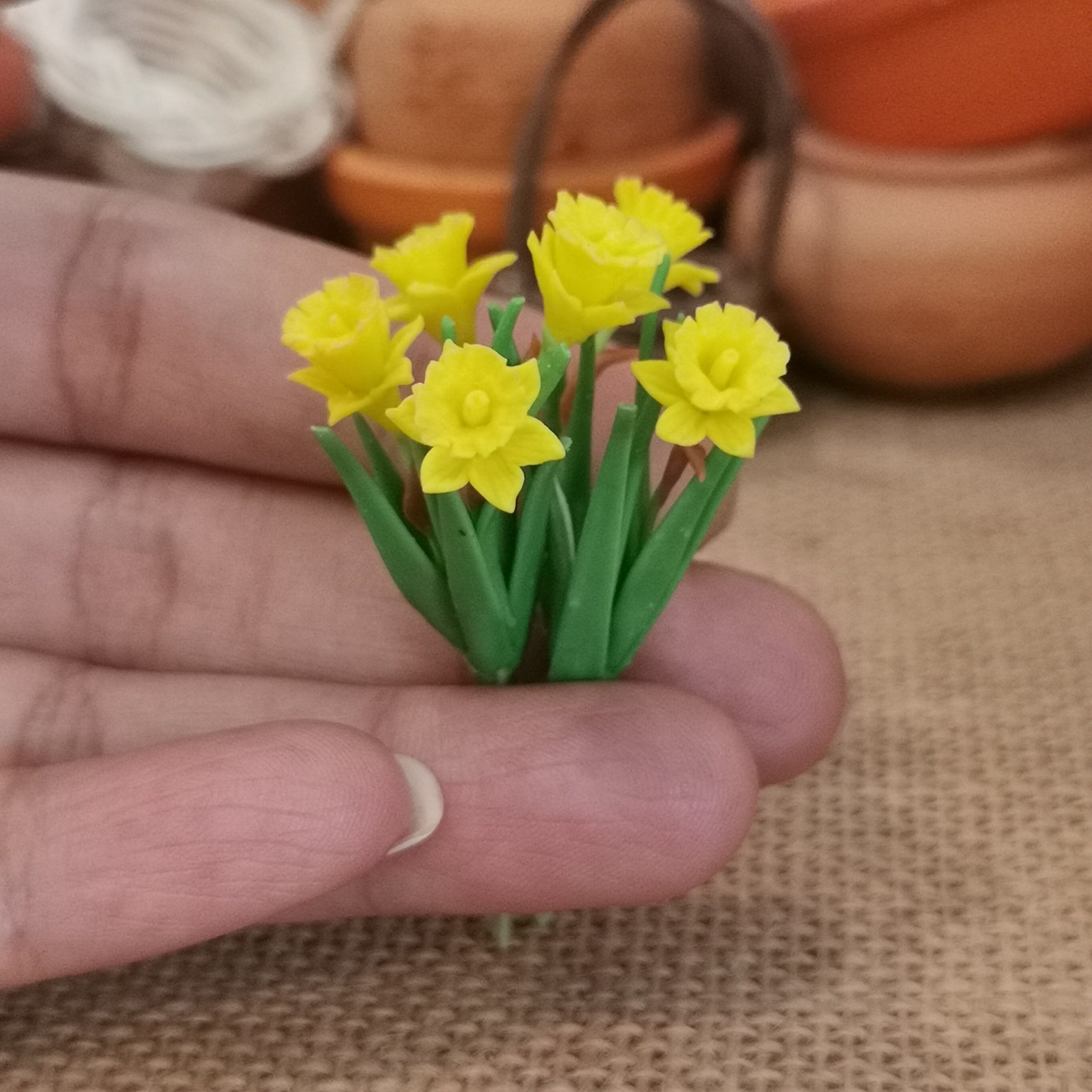 Miniature Dollhouse Yellow Daffodil Bunch: Handmade Clay Flower Bouquet ...