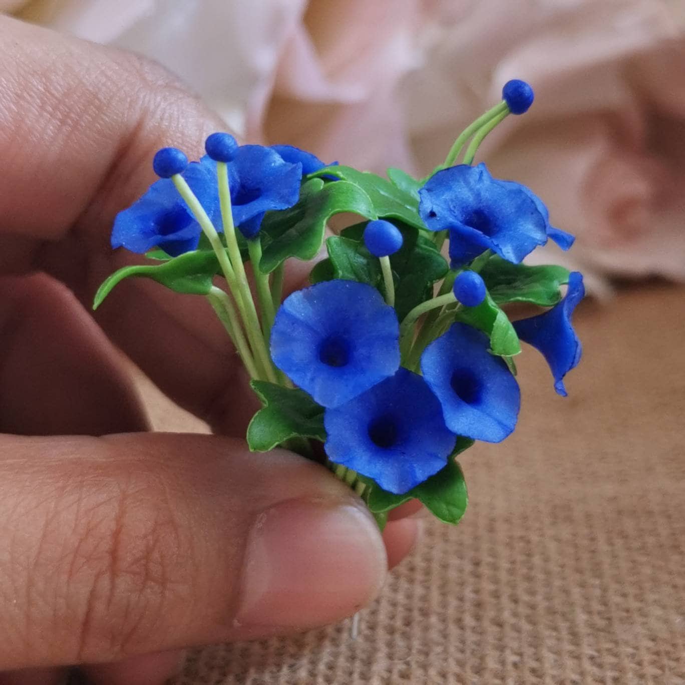 Miniature Dollhouse Blue Morning Glory Bouquet: Handmade Clay Flower - Etsy